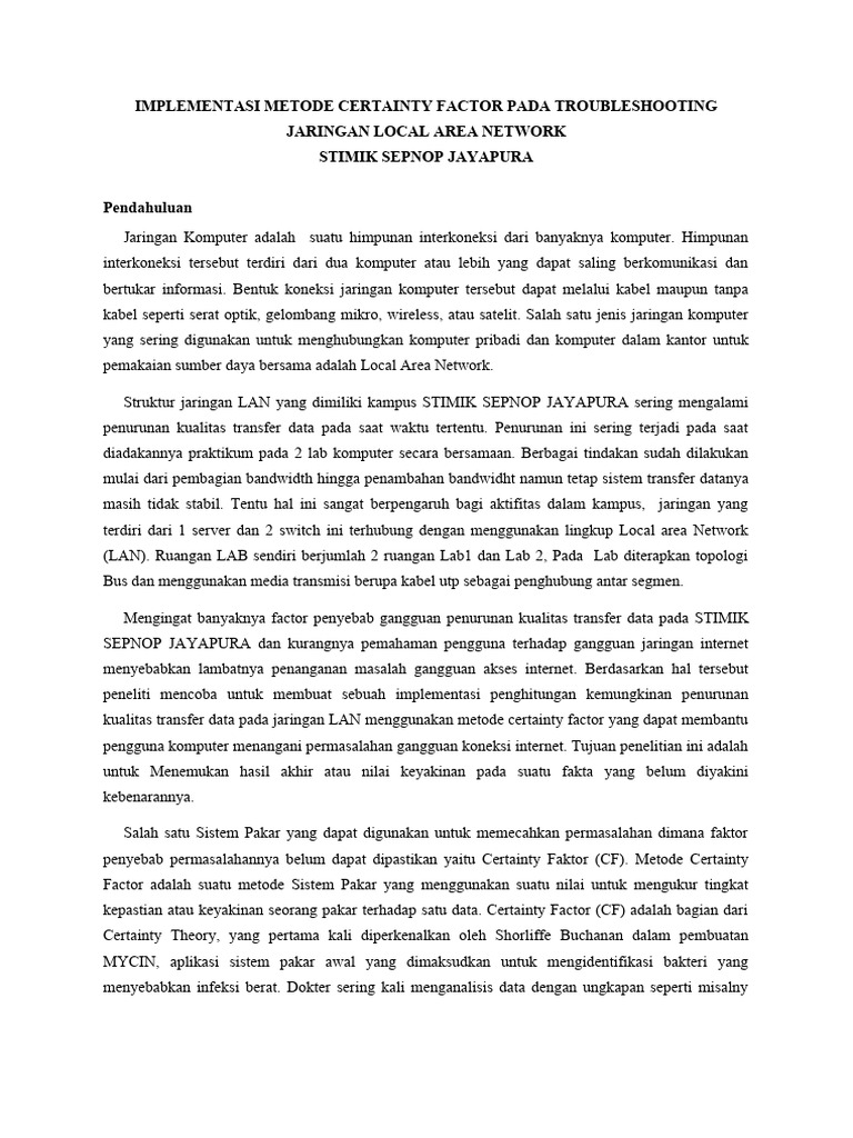 Metode Certainty Factor untuk Troubleshooting LAN | PDF