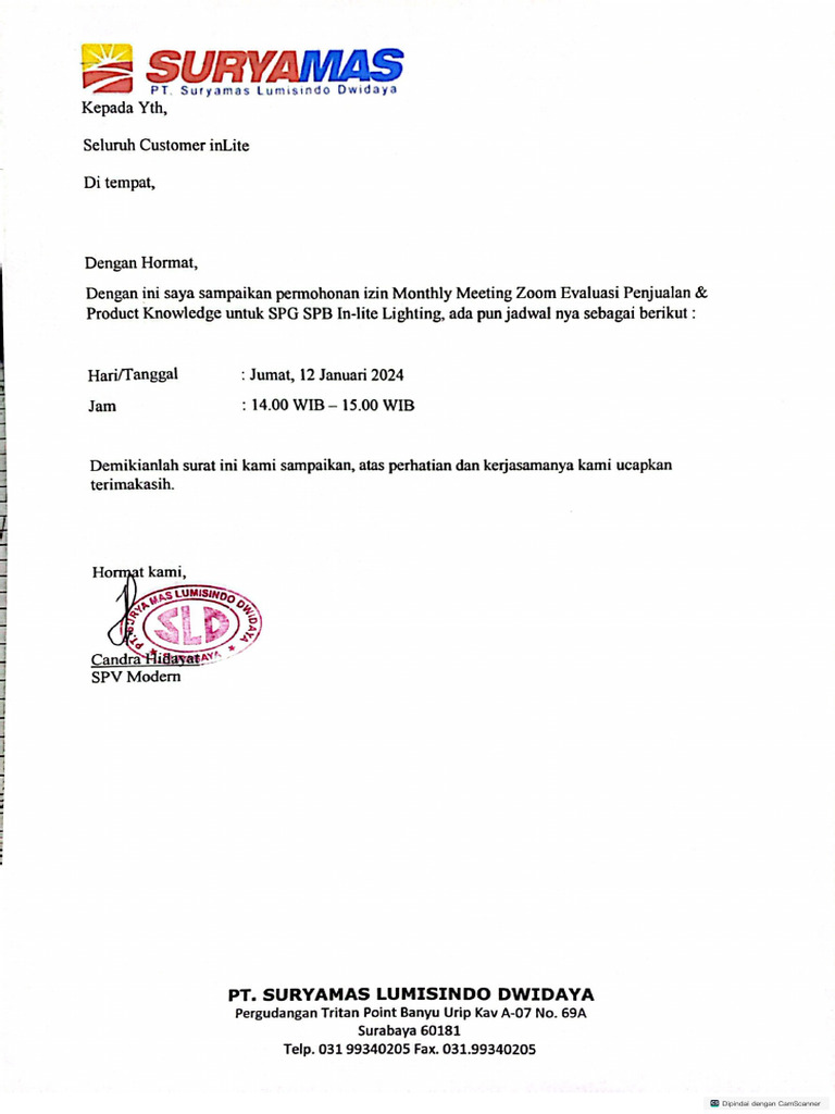 Surat Izin Koordinasi SPG SPB In-Lite | PDF