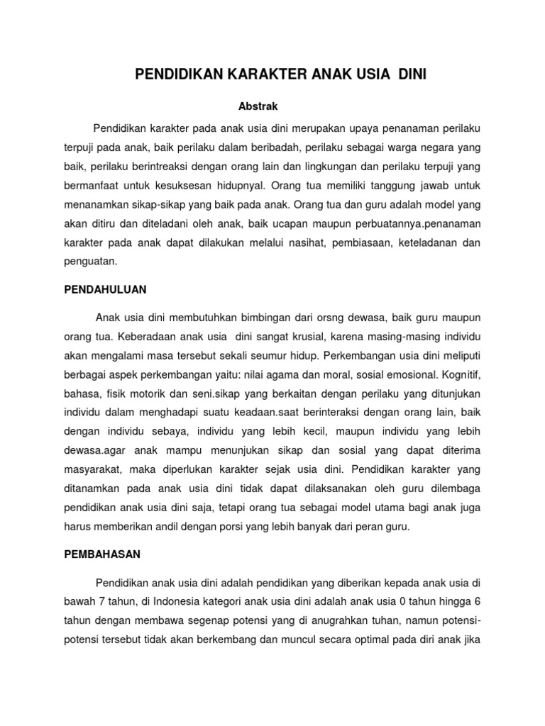 PENDIDIKAN KARAKTER ANAK USIA DINI. Tugas Merty | PDF | Karier & Perkembangan | Sains & Matematika
