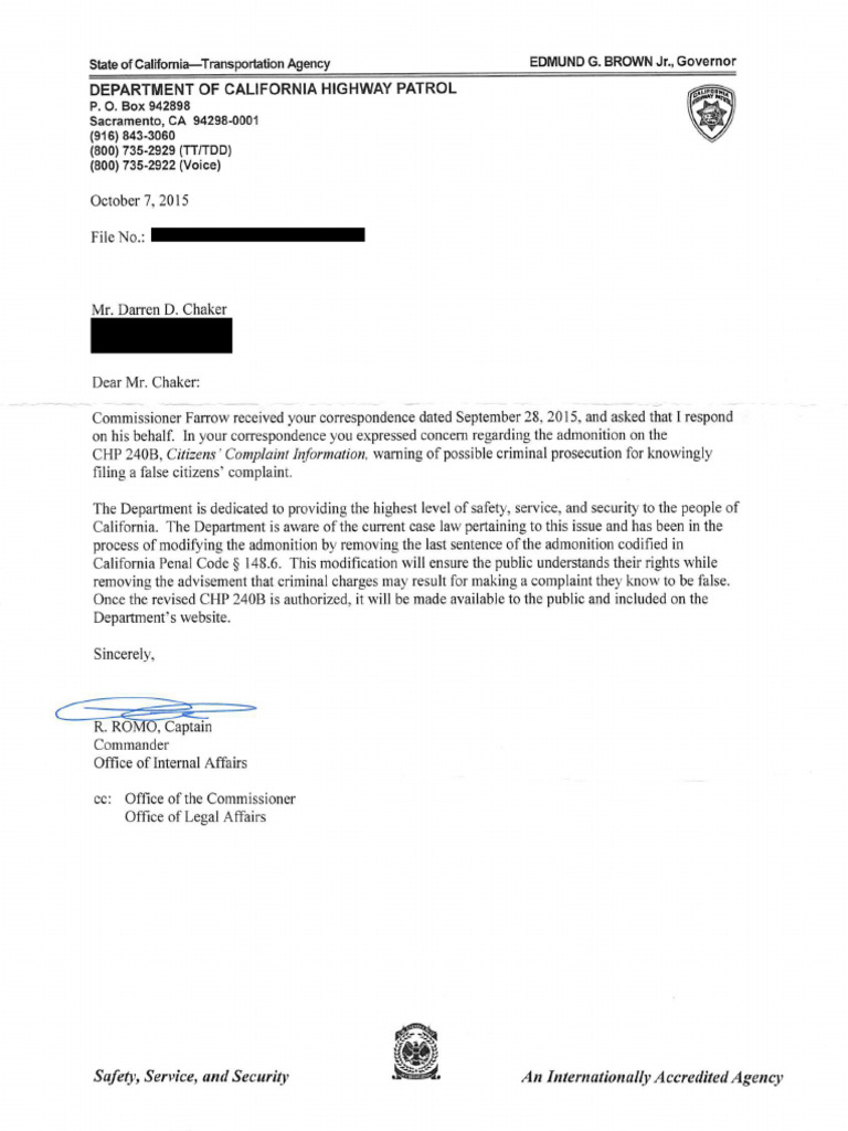 Darren Chaker Removal Request of PC148.6 Police Remove Reference | PDF