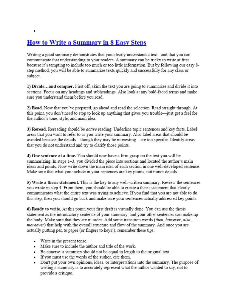 How To Write A Summary in 8 Easy Steps | Download Free PDF | Books ...
