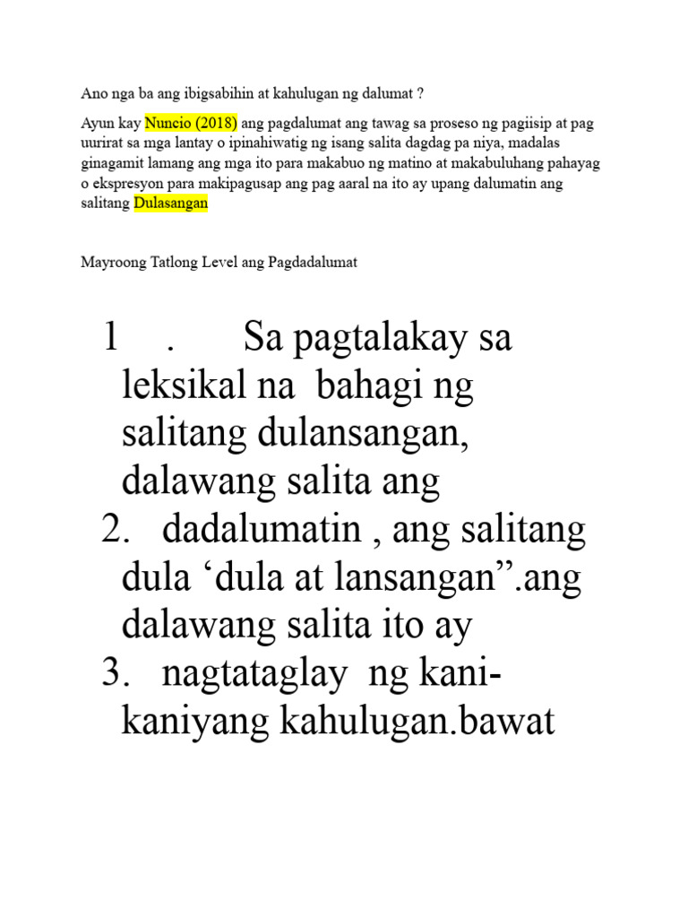 Ano Nga Ba Ang Ibigsabihin at Kahulugan NG Dalumat | PDF