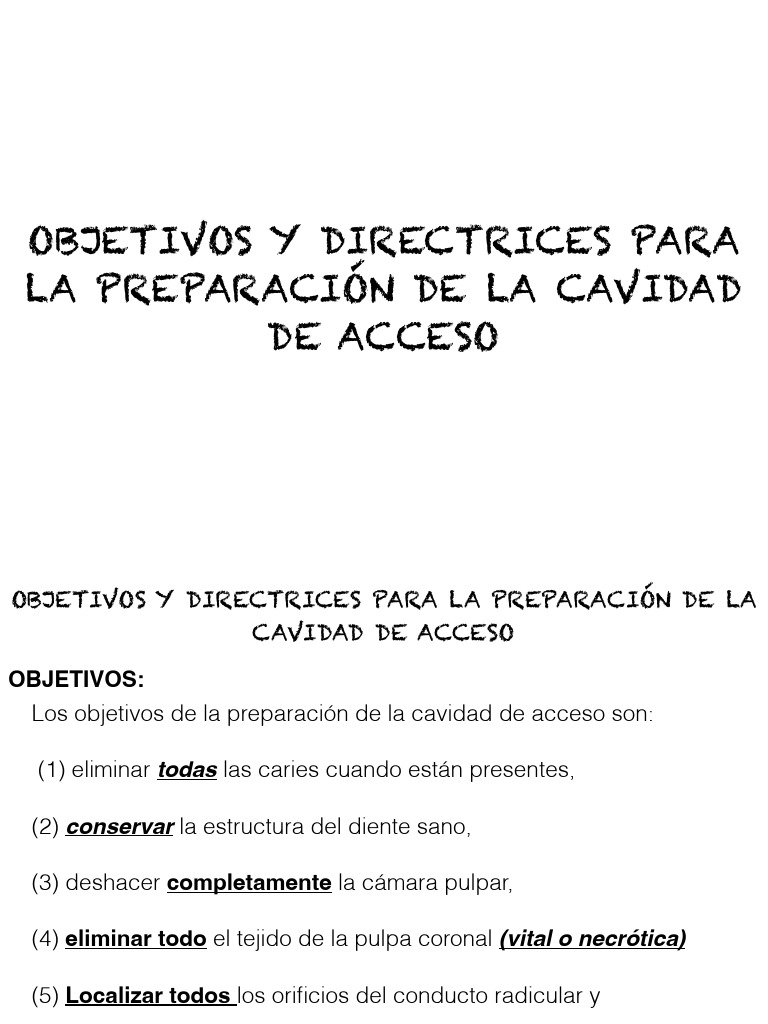 OBJETIVOS Y DIRECTRICES PARA LA PREPARACIÓN DE LA CAVIDAD DE ACCESO ...
