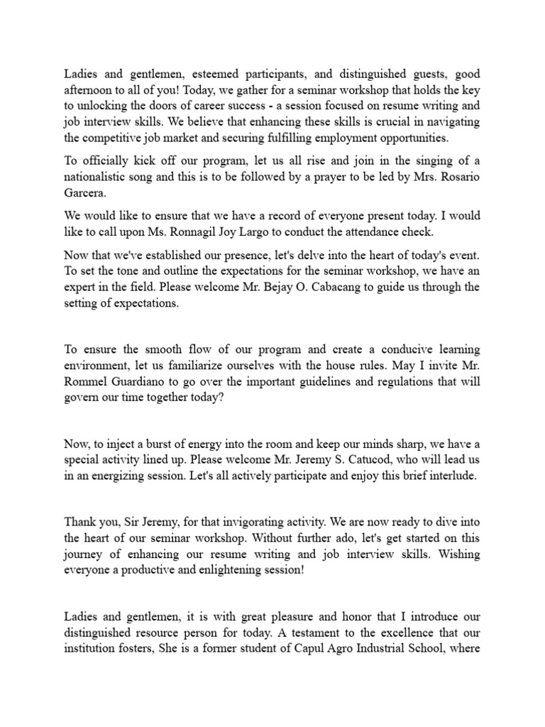 Emcee Script for Career Guidance Event | PDF | Business | Finance ...