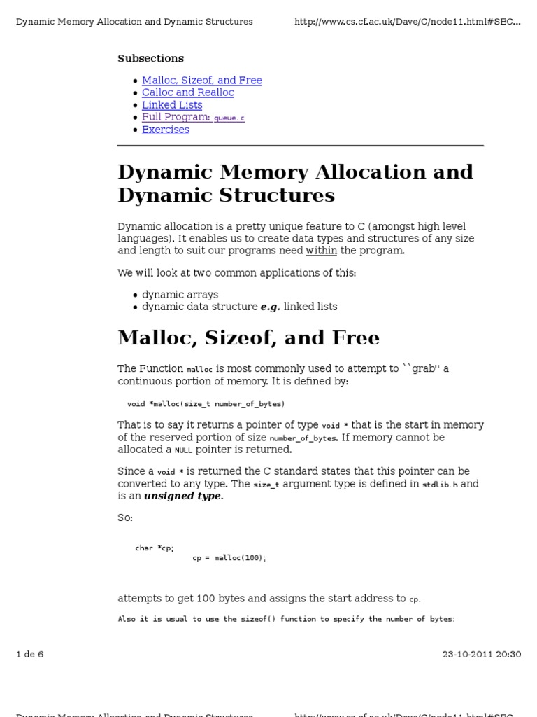 Dynamic Memory Allocation and Dynamic Structures: Full Program | PDF | Pointer (Computer ...