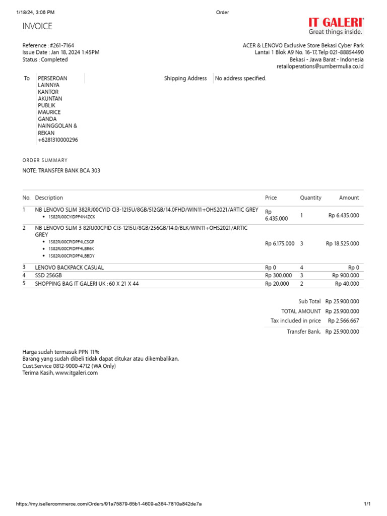 Invoice: Order Summary | PDF | Lenovo