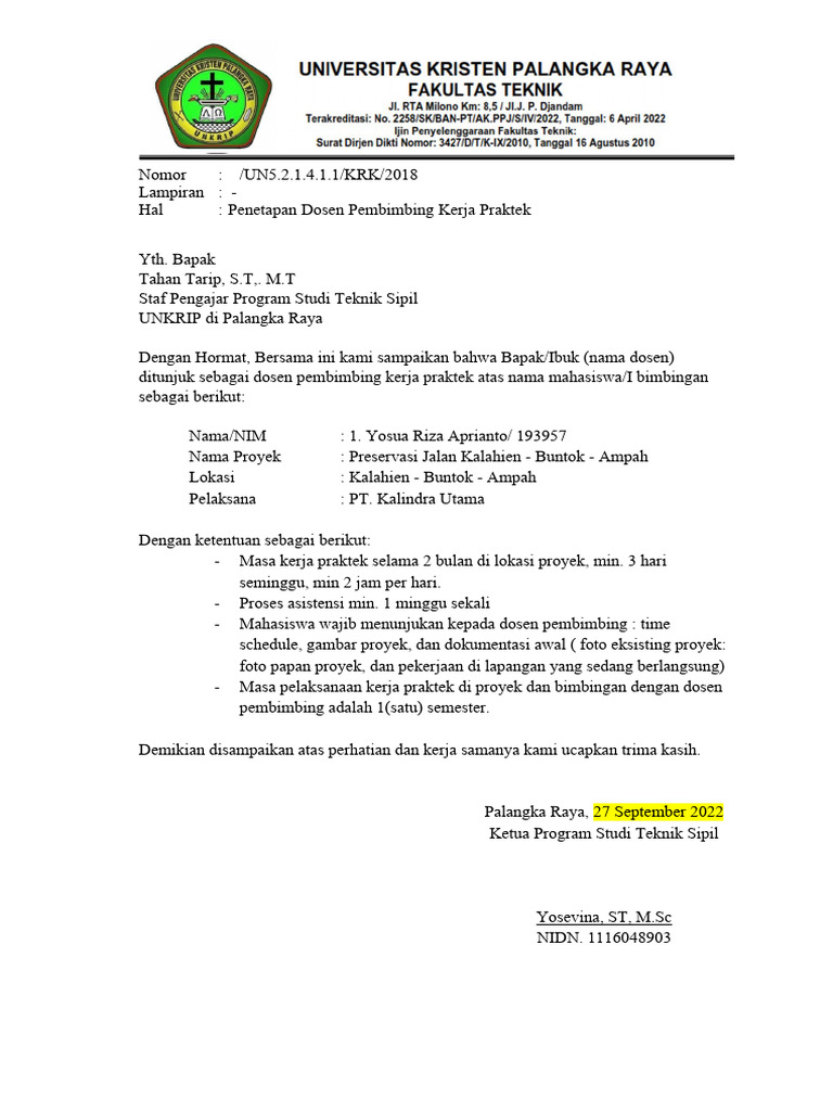 Surat Penetapan Dosen Pembibing | PDF