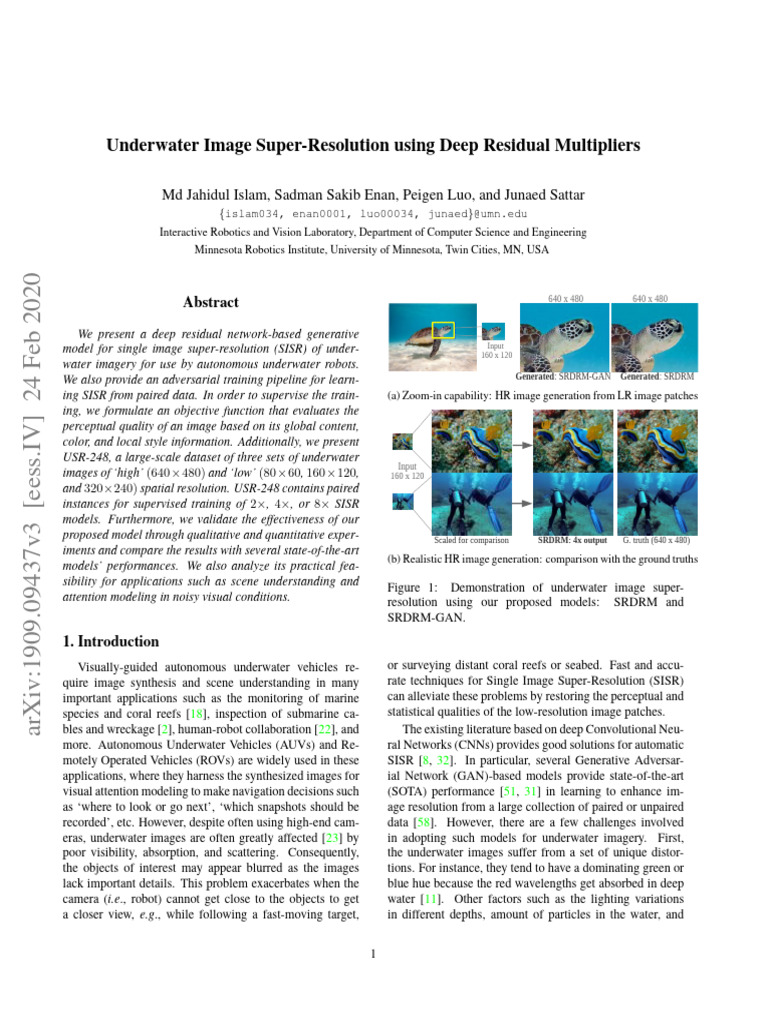 Underwater Image Super-Resolution Using Deep Residual Multipliers | PDF ...