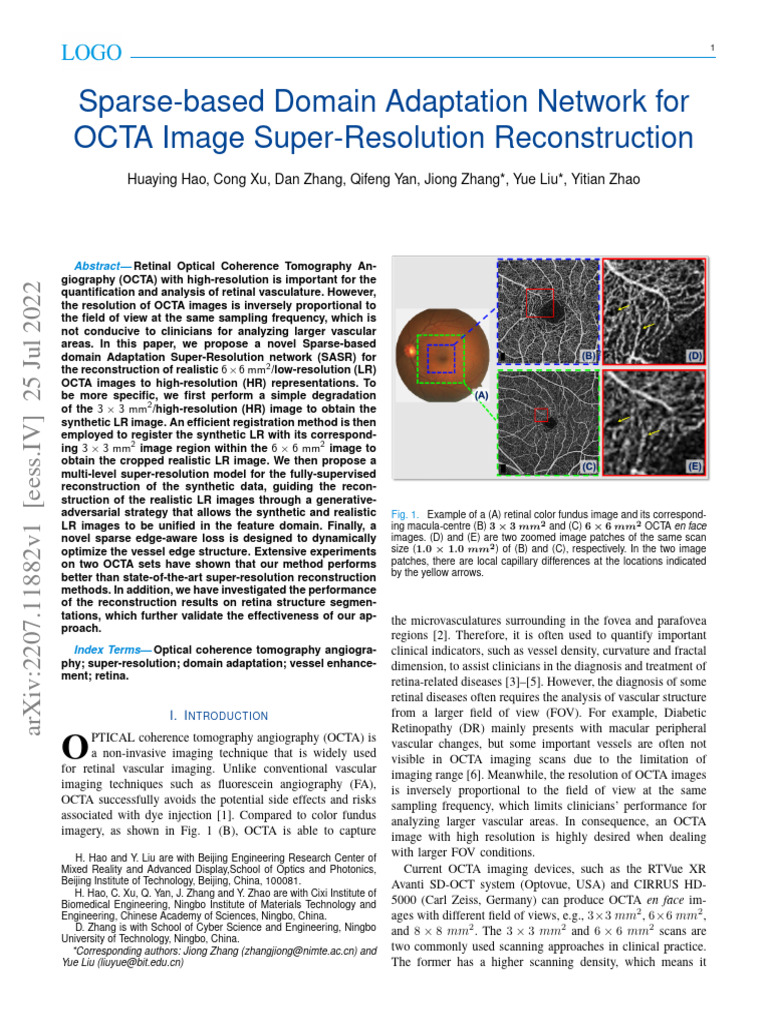 Sparse-Based Domain Adaptation Network For OCTA Image Super-Resolution Reconstruction | PDF ...