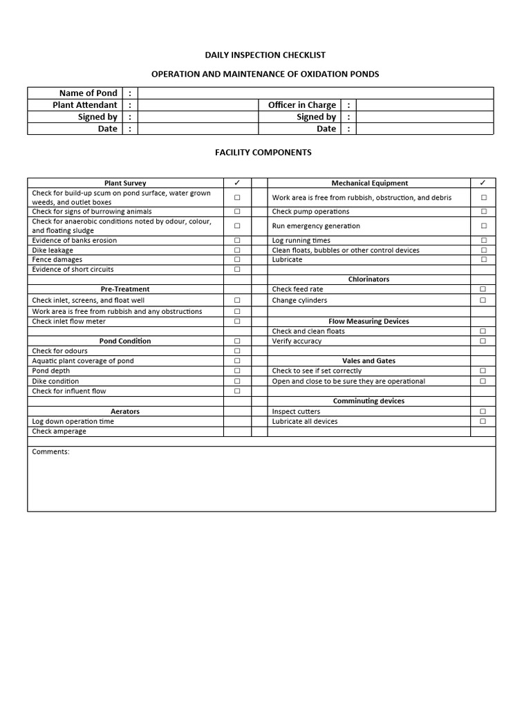Pond Checklist | PDF | Earth Sciences | Chemical Engineering