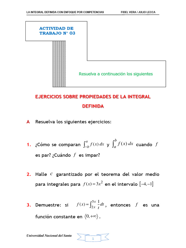 Ejercicios de Integral Definida y Teoremas | PDF | Integral | Física Matemática