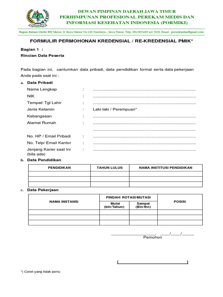 Formulir Permohonan Kredensial PORMIKI | PDF
