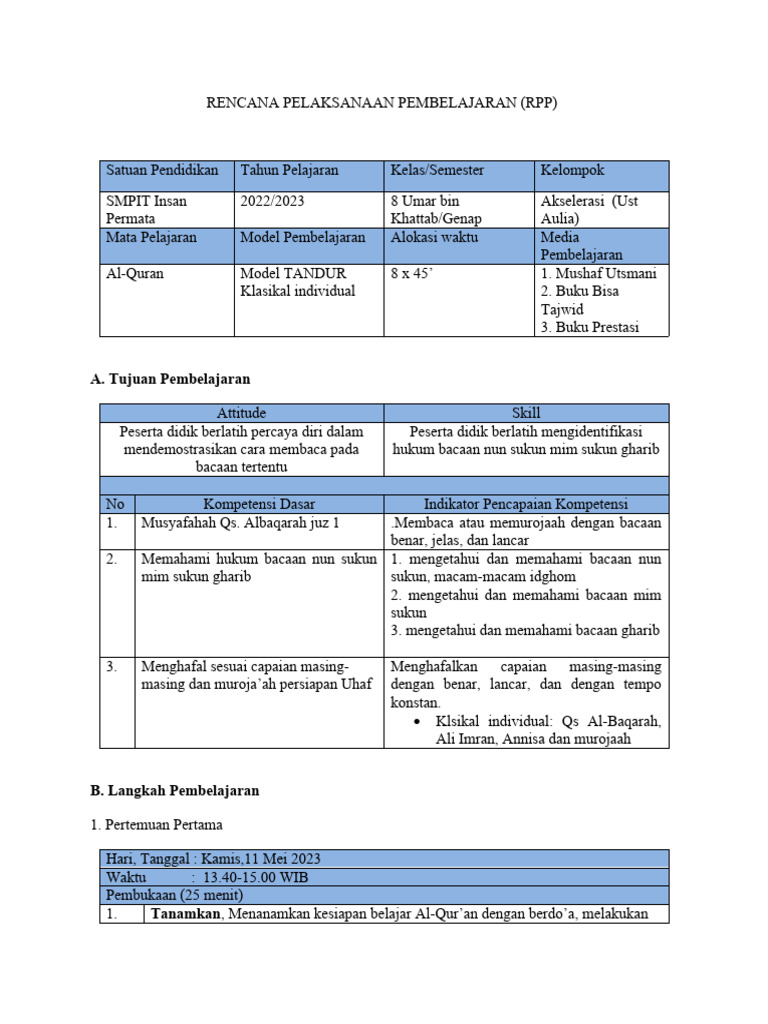 RPP 8 UMAR Persiapan Uhaf | PDF