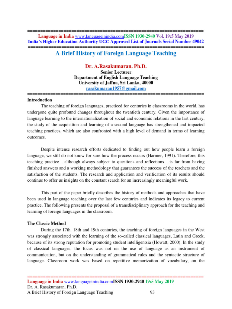 A Brief History of Foreign Language Teaching | PDF | Second Language ...