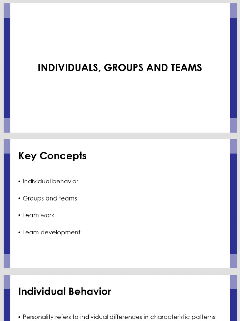 INDIVIDUALS, GROUPS AND TEAMS | PDF | Psychology | Cognitive Science