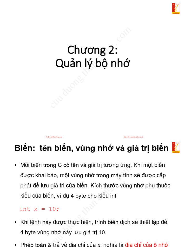 Ky Thuat Lap Trinh Lec2. Quan Ly Bo Nho (Cuuduongthancong - Com) | PDF