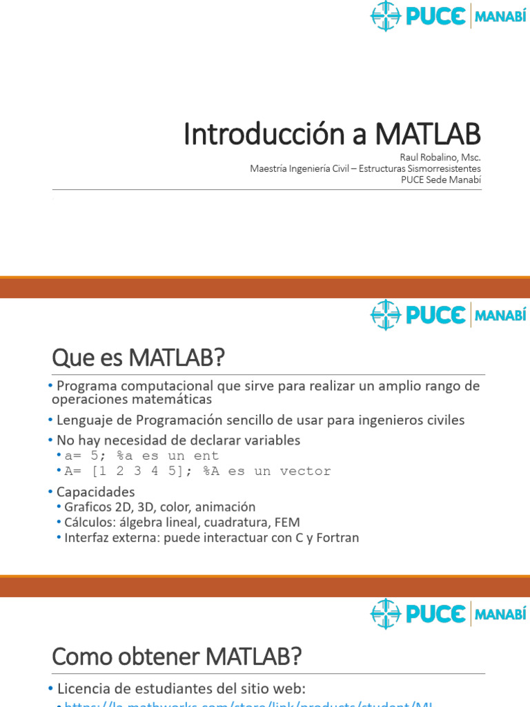 Introduccion A MATLAB PUCE | PDF | Matlab | Ciencias de la Computación Introduccion A MATLAB PUCE | PDF | Matlab | Ciencias de la Computación