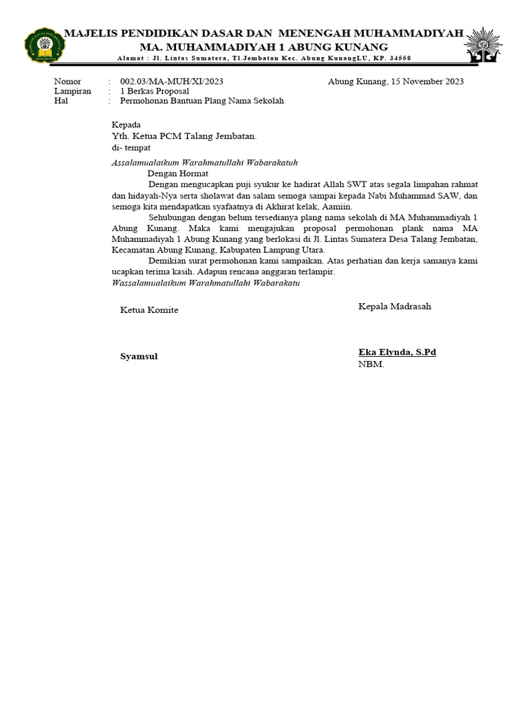 Surat Pengajuan Proposal-Plang-Nama | PDF