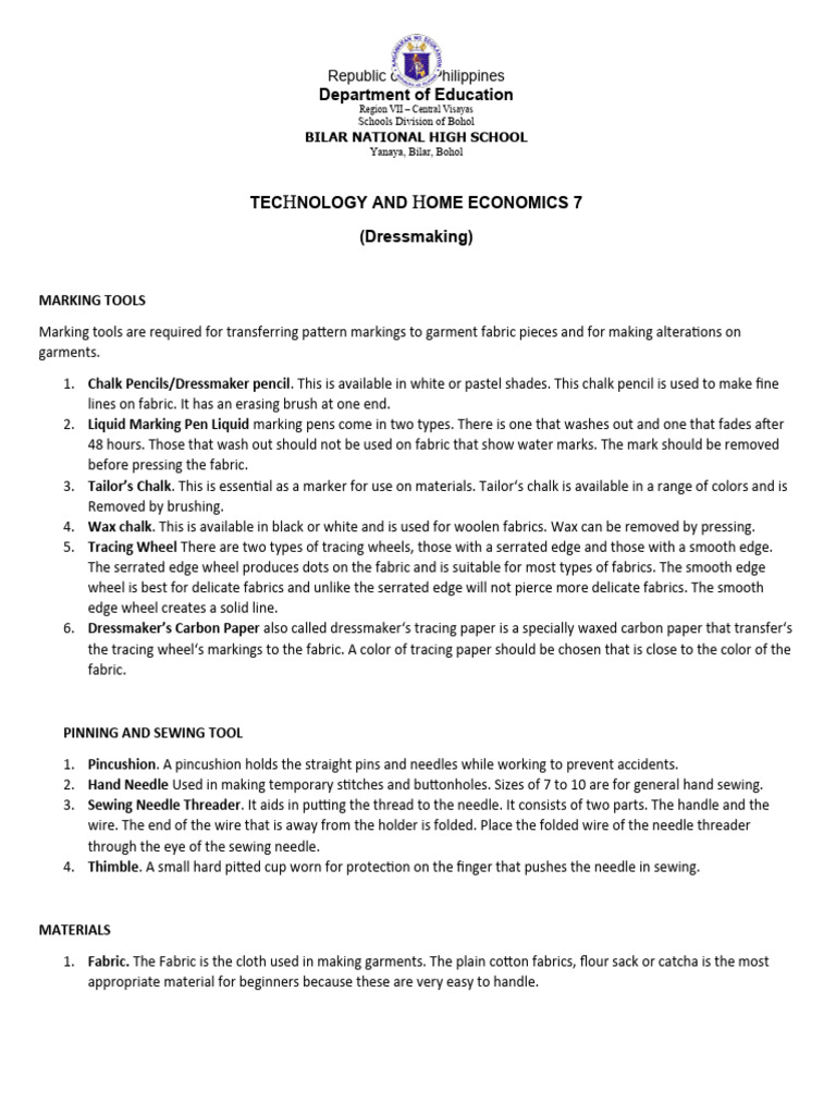 TLE LAS Activity 1.2 | PDF | Sewing | Clothing