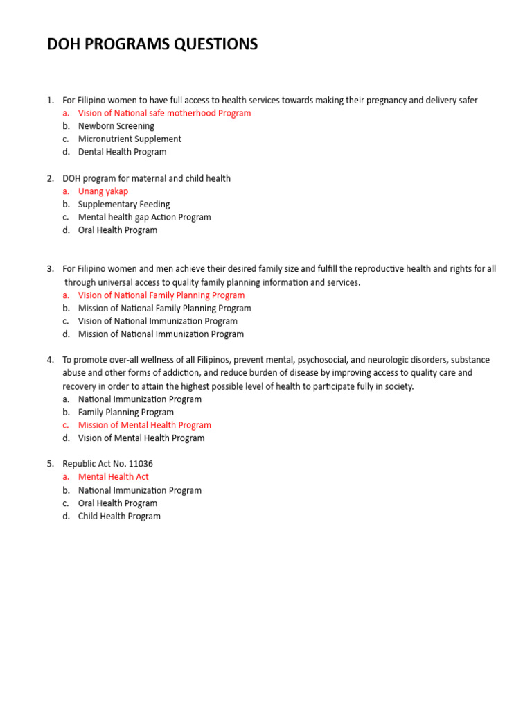 Doh Programs Questions | PDF