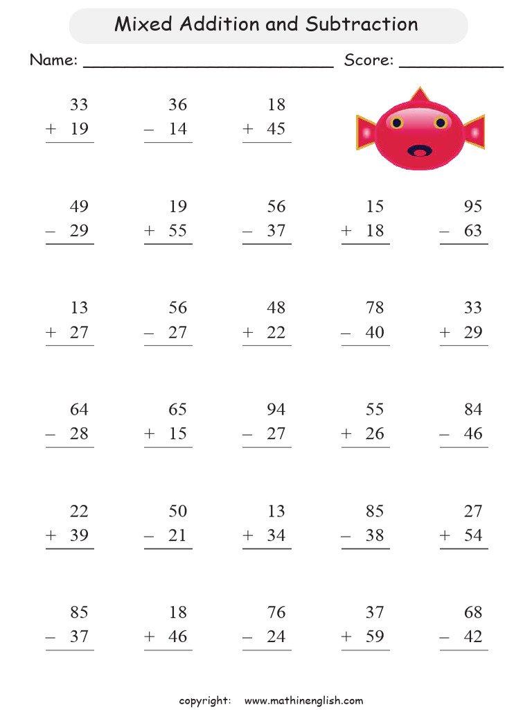 Addition Subtraction 2 Digit P1 | PDF