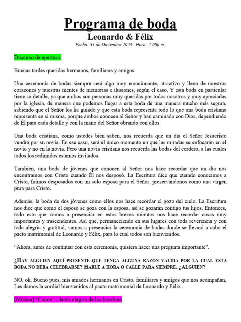 Programa de Boda Leonardo & Félix 50 ANIVERSARIO | PDF | Boda | Oración