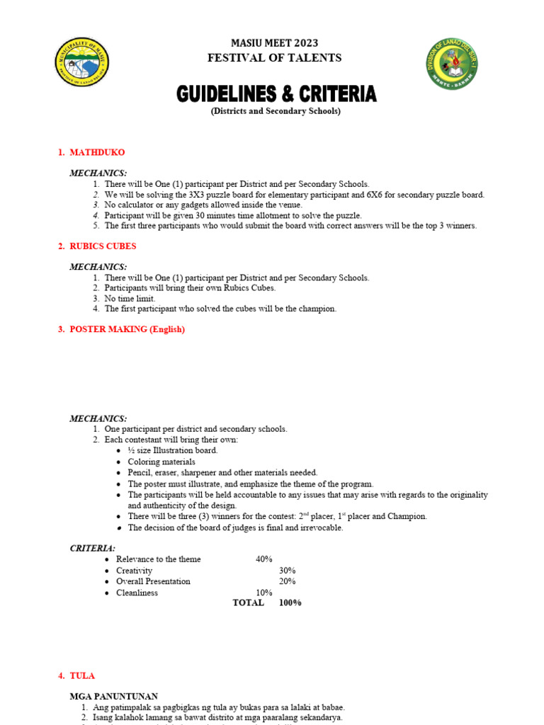 Criteria For Festival of Talents | PDF | Human Communication