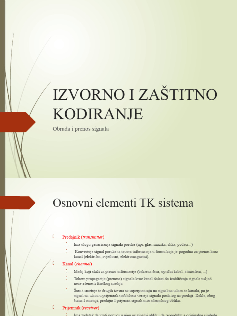 Izvorno I Kanalno Kodiranje | PDF