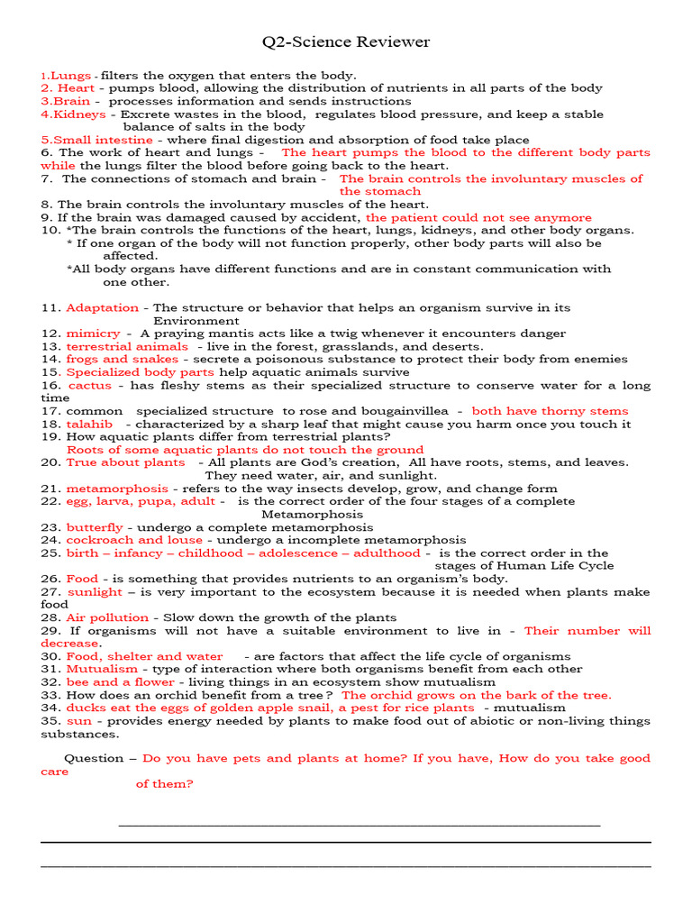 q2 Scie AP Reviewer | PDF | Plants | Heart