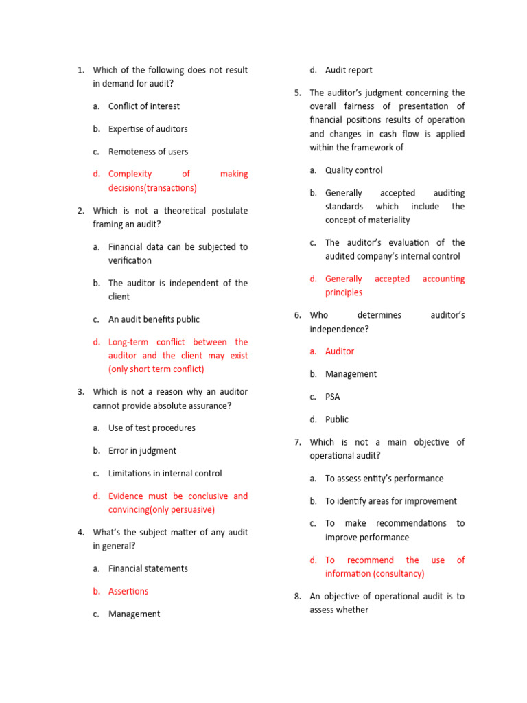 Audit Knowledge Assessment Quiz | PDF | Audit | Internal Control