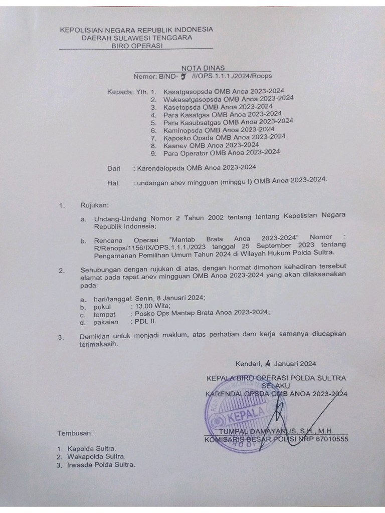 Undangan Anev Mingguan OMB Anoa 2023-2024 | PDF