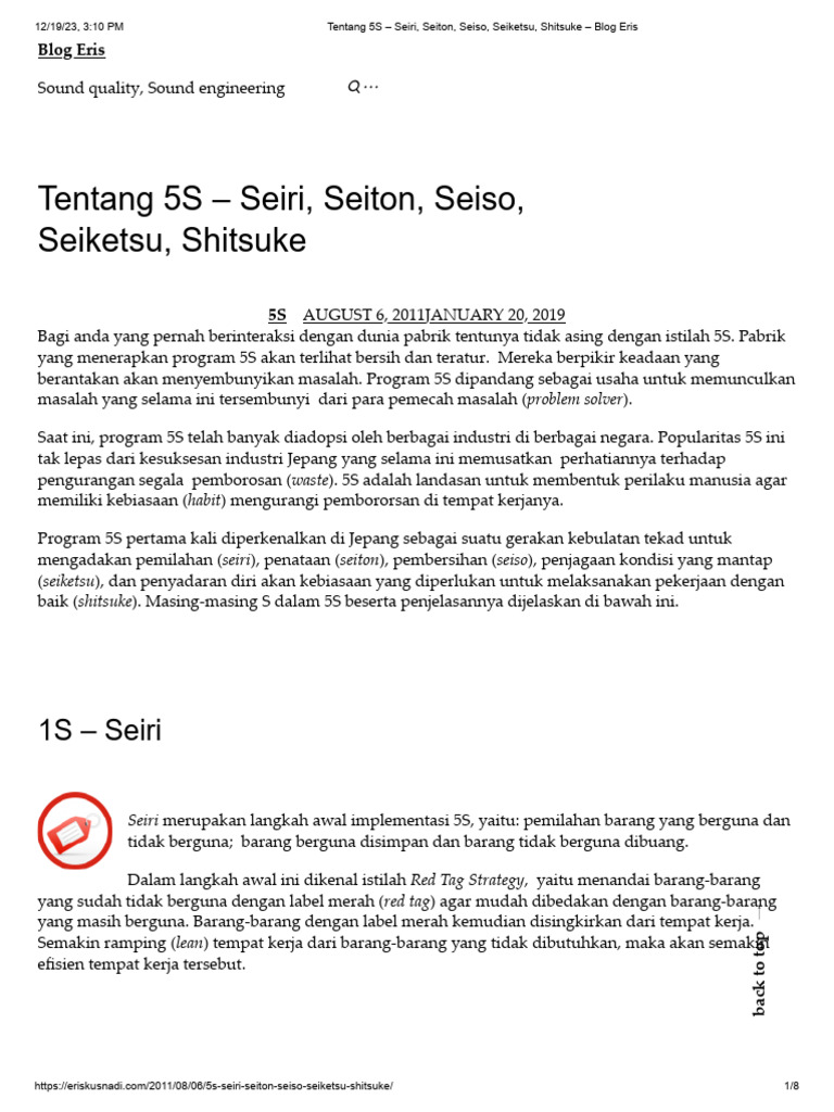 Tentang 5S - Seiri, Seiton, Seiso, Seiketsu, Shitsuke - Blog Eris | PDF