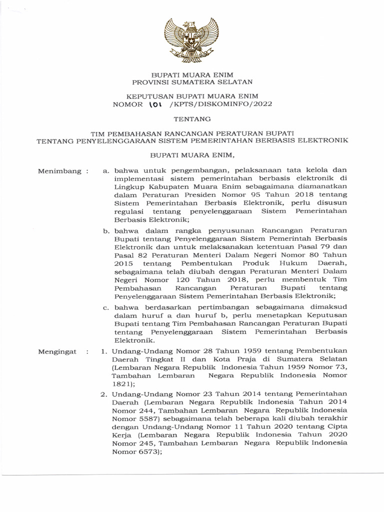 SK Tim Pembahas Perbub SPBE | PDF