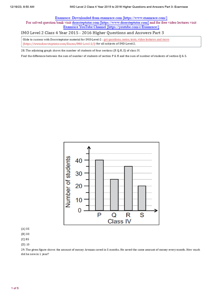 IMO Level 2 Class 4 Year 2015 2016 Part 3 | PDF | Mathematics