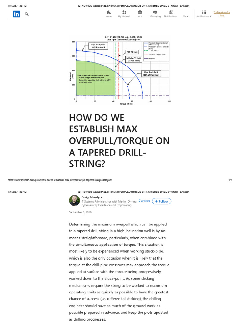 MAX OVERPULL - TORQUE ON A TAPERED DRILL-STRING - LinkedIn | PDF