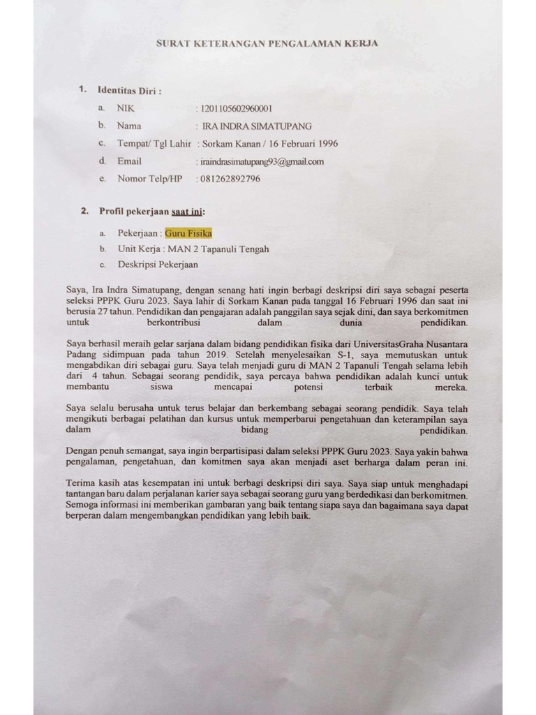 SK Pengalaman Kerja Ira (1) - Dikompresi - Compressed (1) - Dikompresi | PDF