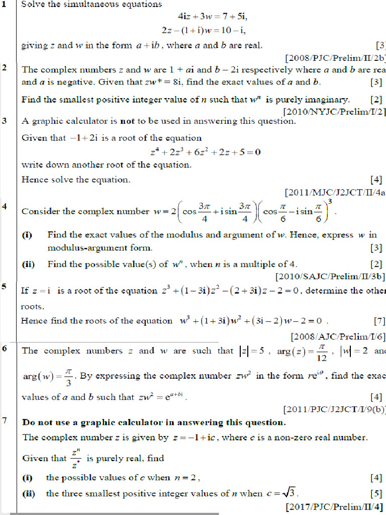 2019 H2 JC2 MSM Complex Numbers Questions | PDF