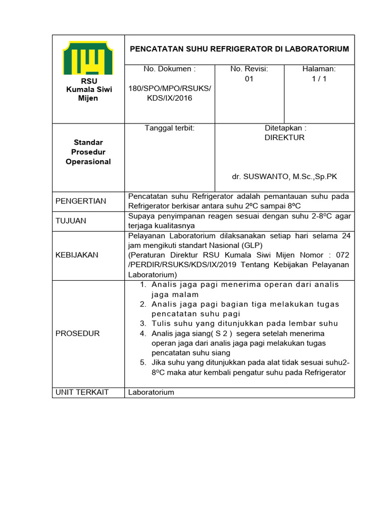 Pencatatan Suhu Refrigerator Laboratorium | PDF | Kesehatan Holistik