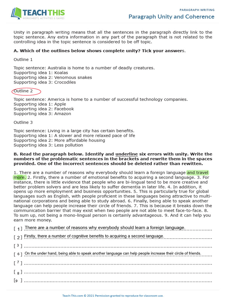 Paragraph Unity and Coherence 1 - Checked | PDF | Reason | Paragraph