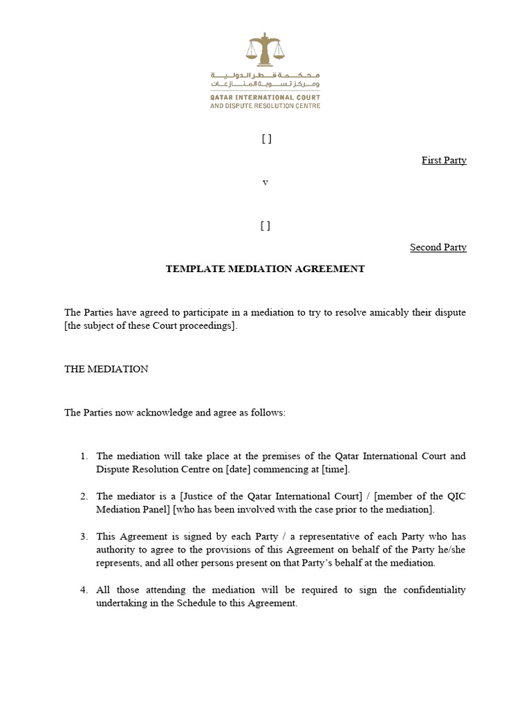 Mediation Agreement Template | PDF | Mediation | Settlement (Litigation)
