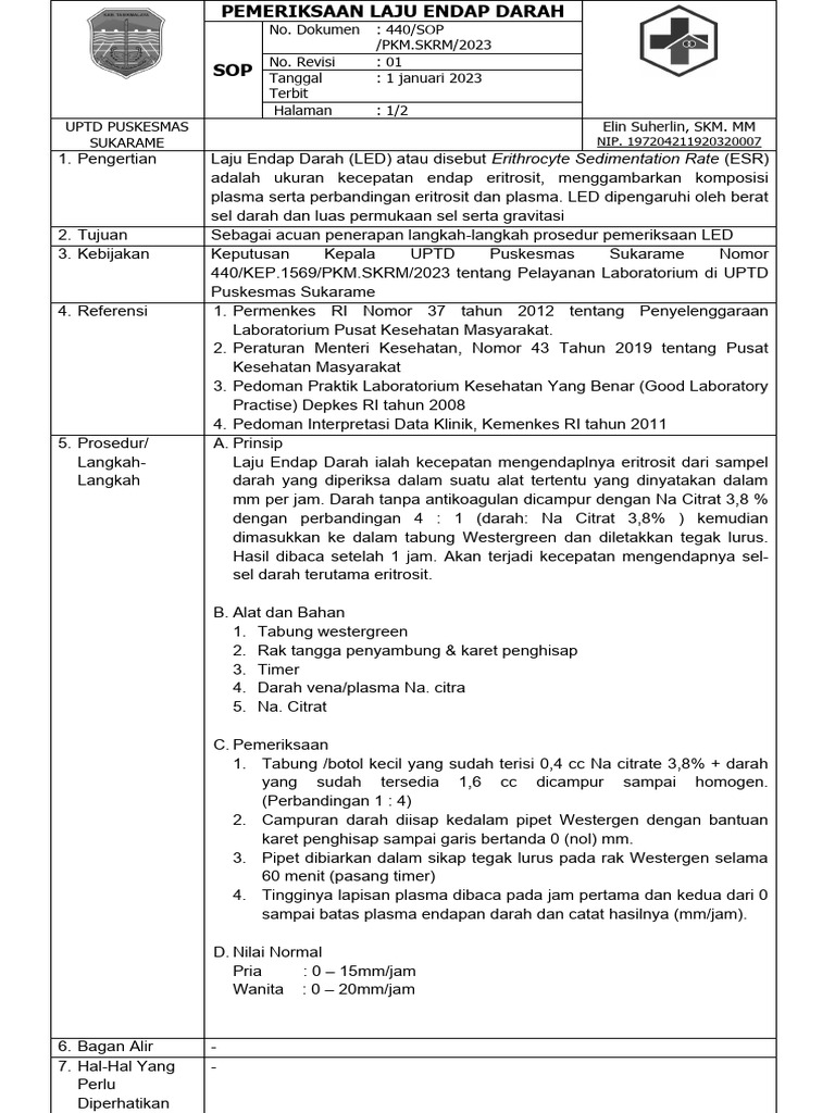 SOP Pemeriksaan LED | PDF
