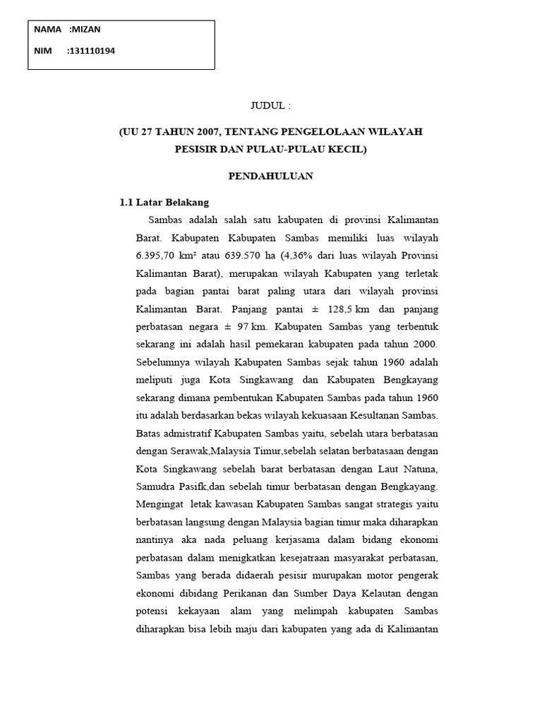 Uu 27 Tahun 2007, Tentang Pengelolaan Wilayah Pesisir Dan Pulau-Pulau ...