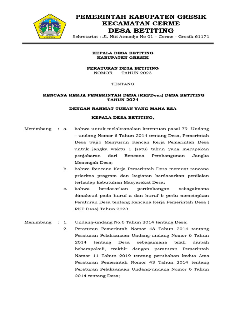 3.perdes - RKP Desa 2024 OK | PDF