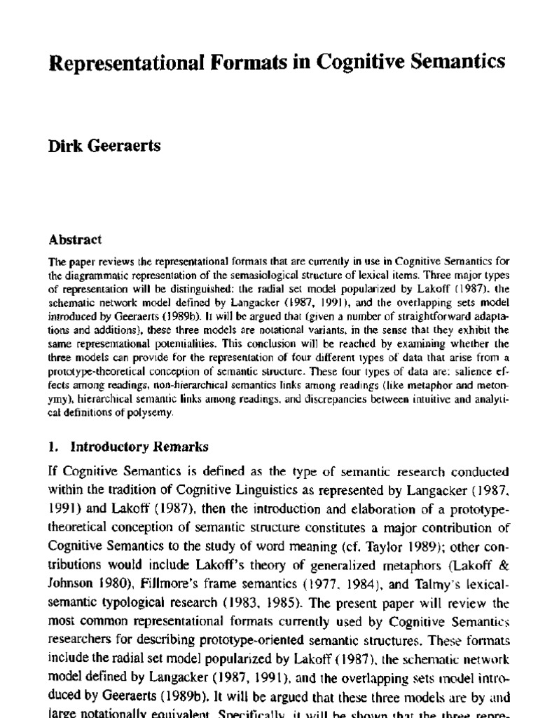 Cognitive Semantics Representation Models | PDF | Definition | Semantics
