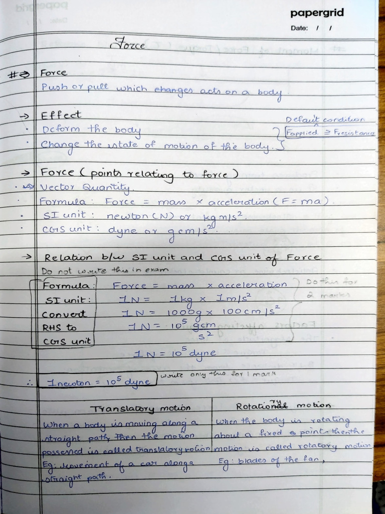 Force Notes (Class 10) | PDF | Kinematics | Geometric Measurement