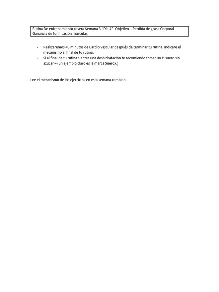 Rutina Semana 4 Dia 4 | PDF | Determinantes de la salud | Ejercicio físico
