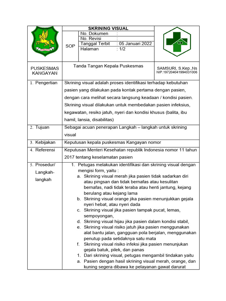 SOP Skrining Visual | PDF