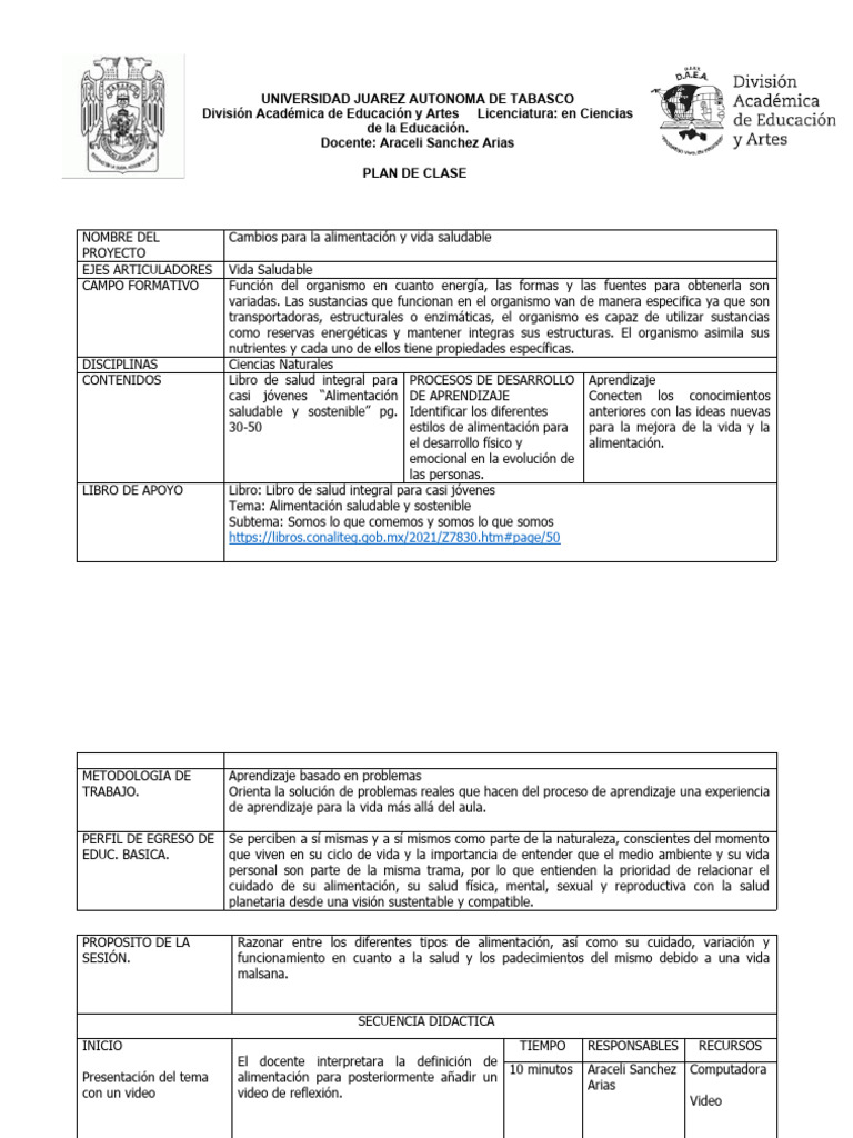 Plan de Clase | PDF | Vida | Aprendizaje