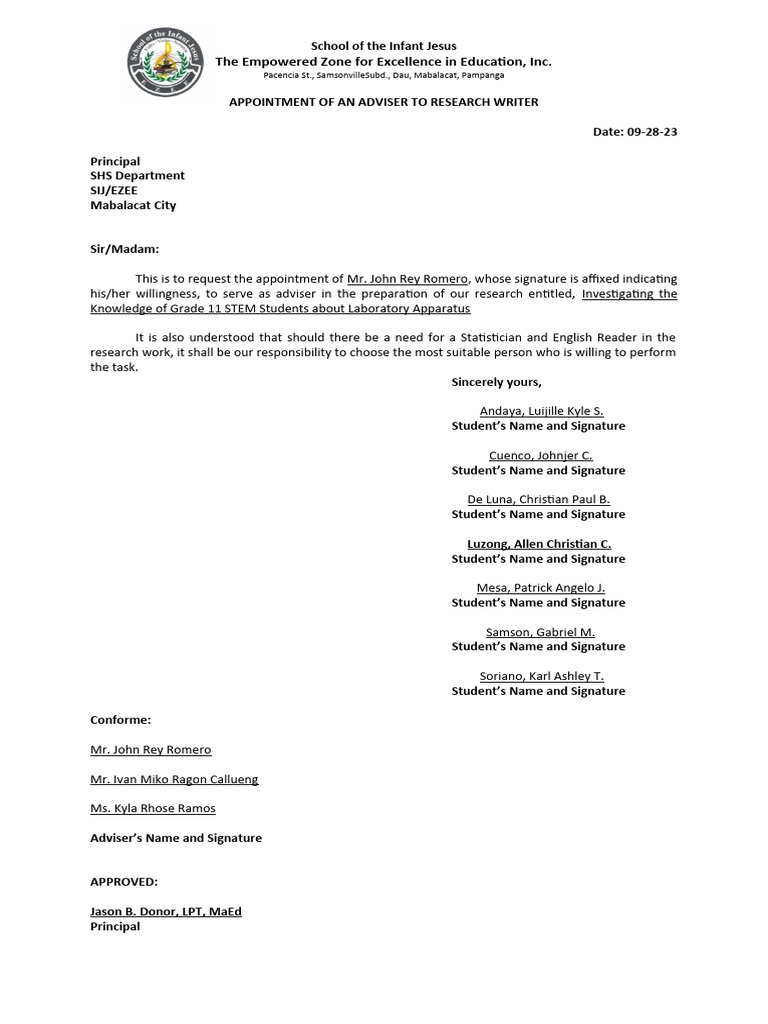 Appointment of Research Adviser for STEM | PDF | Wellness