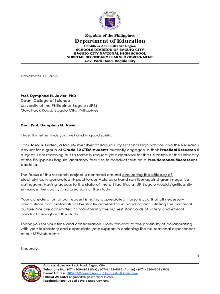 Request Letter For Labolatory Use Group 7 | PDF | Laboratories